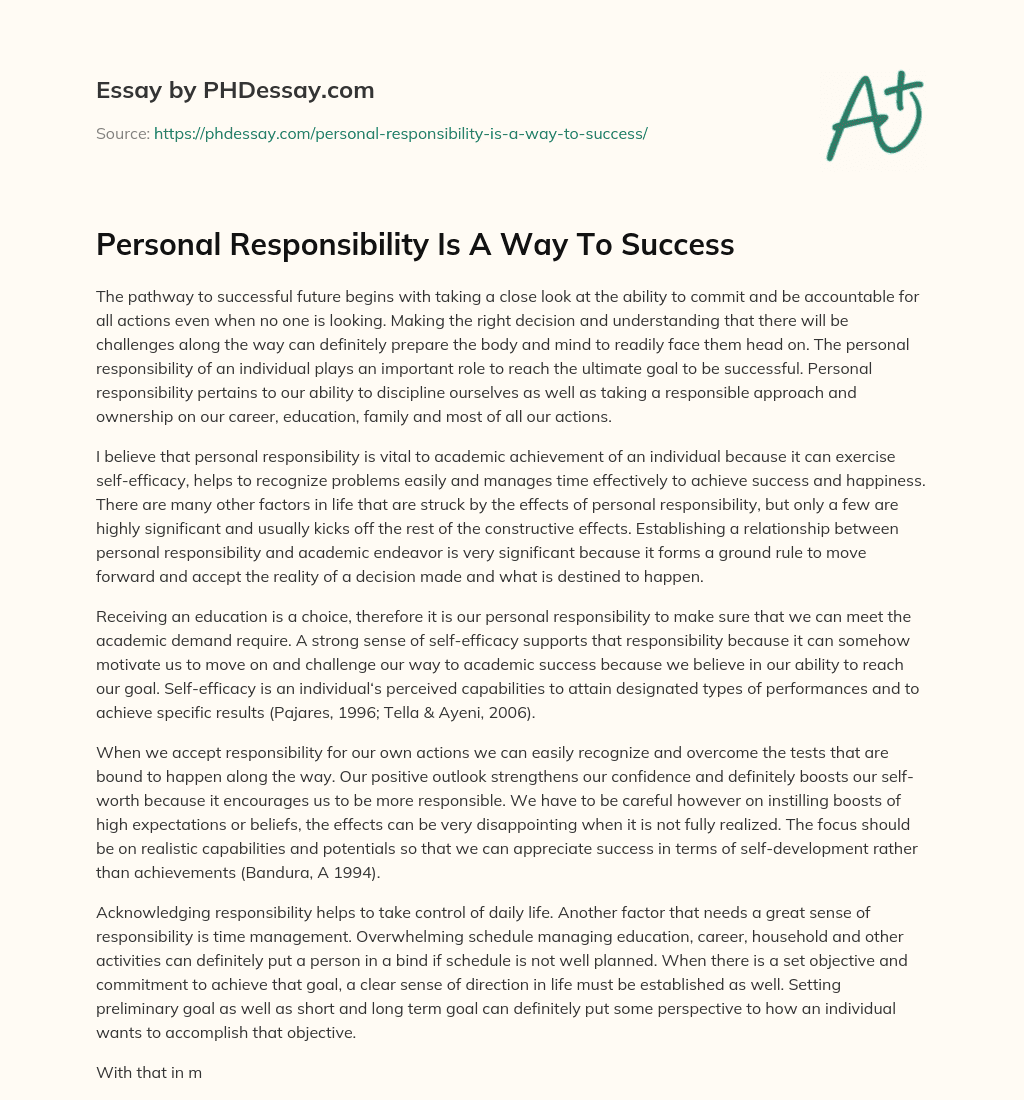 Personal Responsibility Is A Way To Success - PHDessay.com
