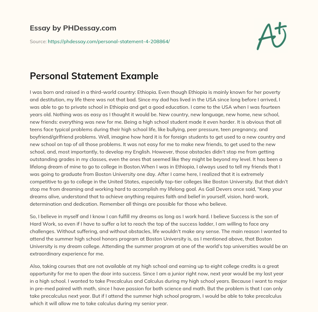 Personal Statement Example - PHDessay.com