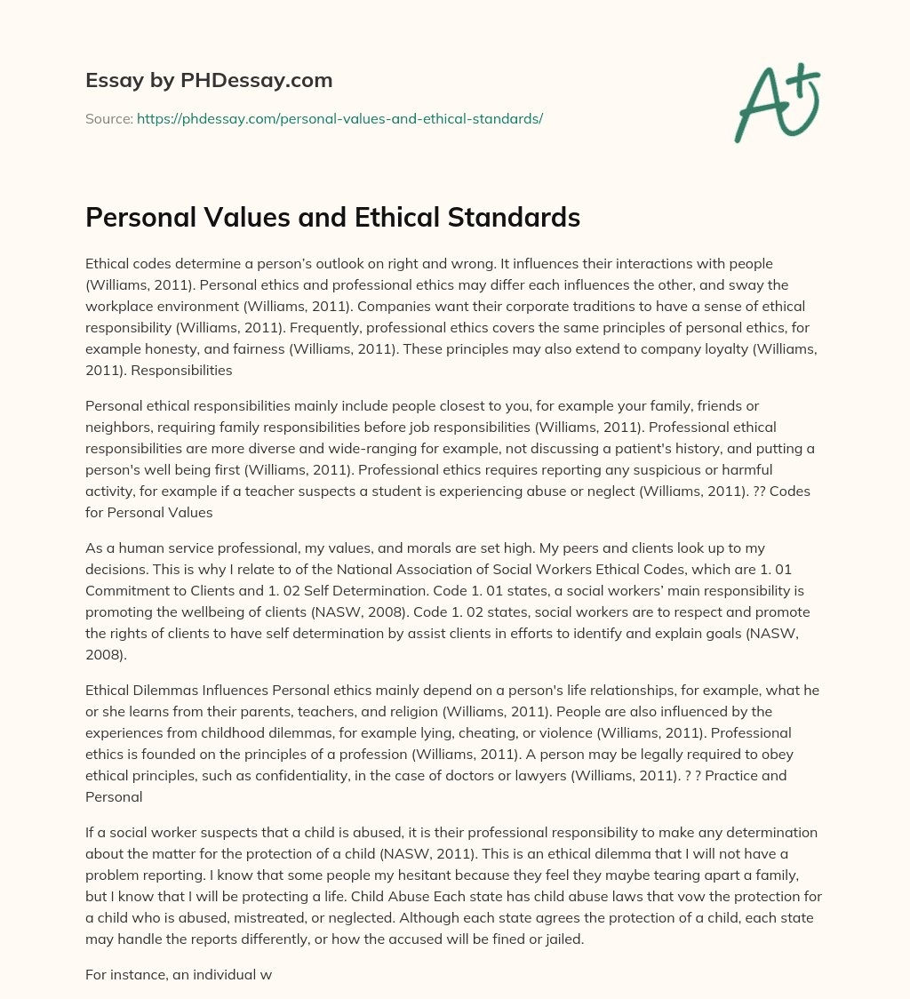 Personal Values and Ethical Standards - PHDessay.com