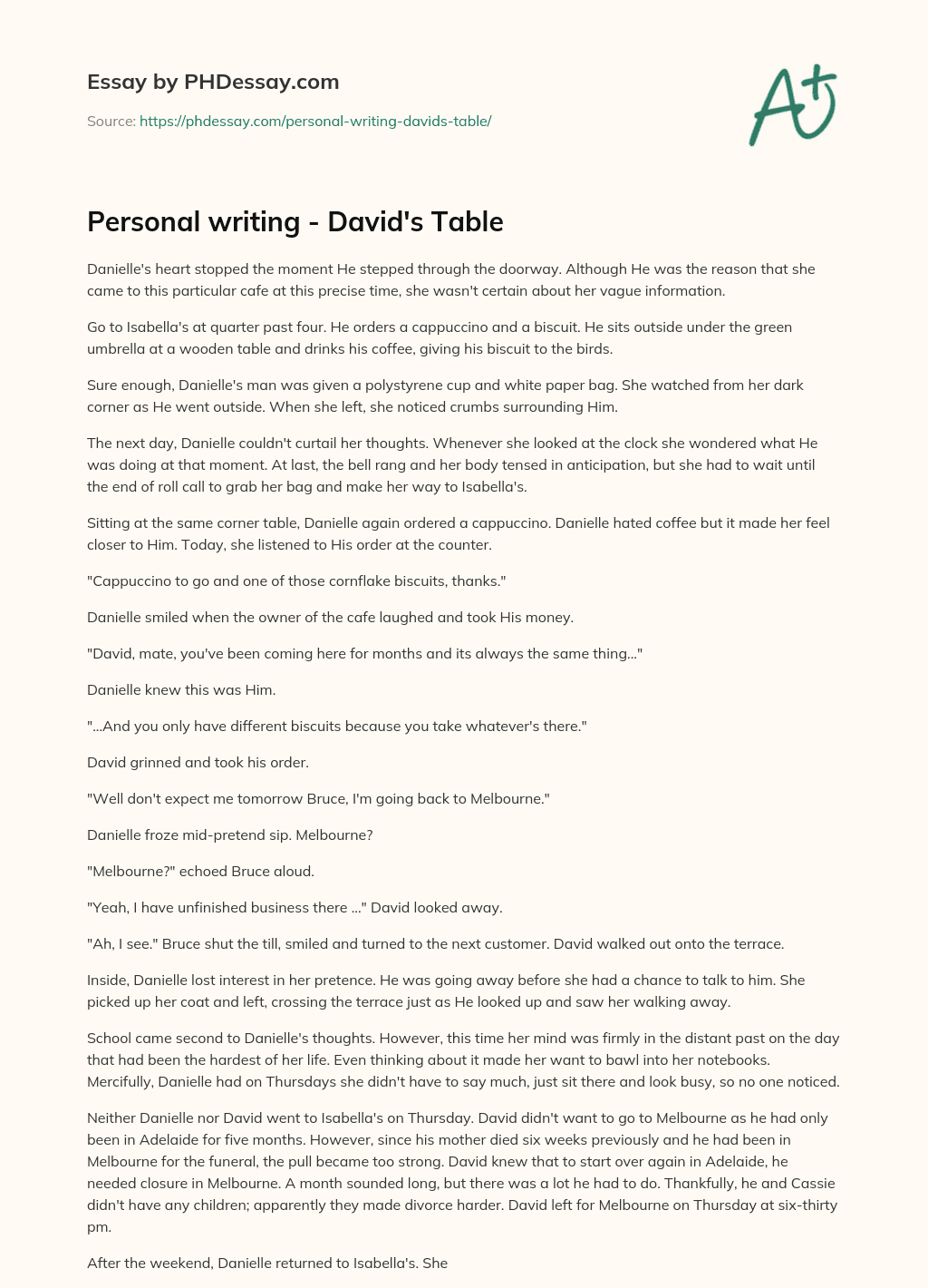 Personal writing - David's Table - PHDessay.com