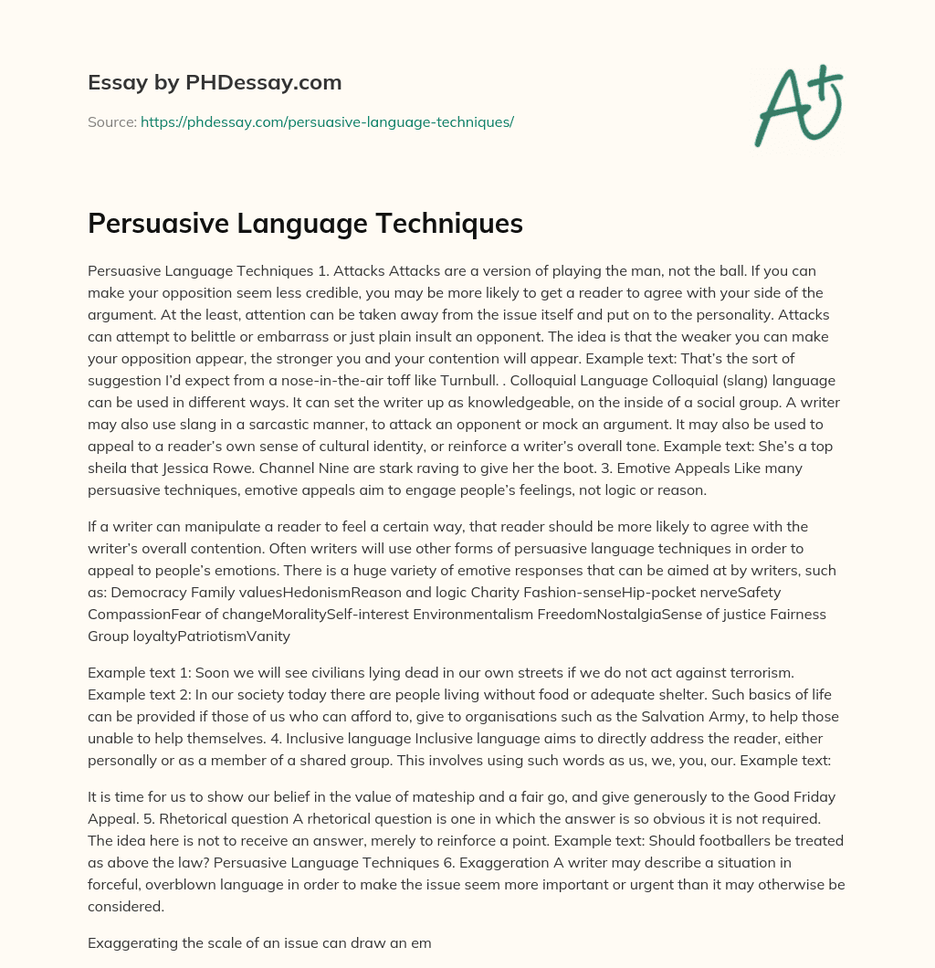 Persuasive Language Techniques - PHDessay.com