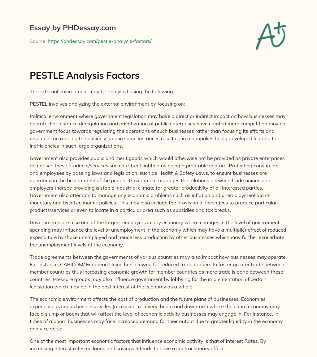 PESTLE Analysis Factors - PHDessay.com
