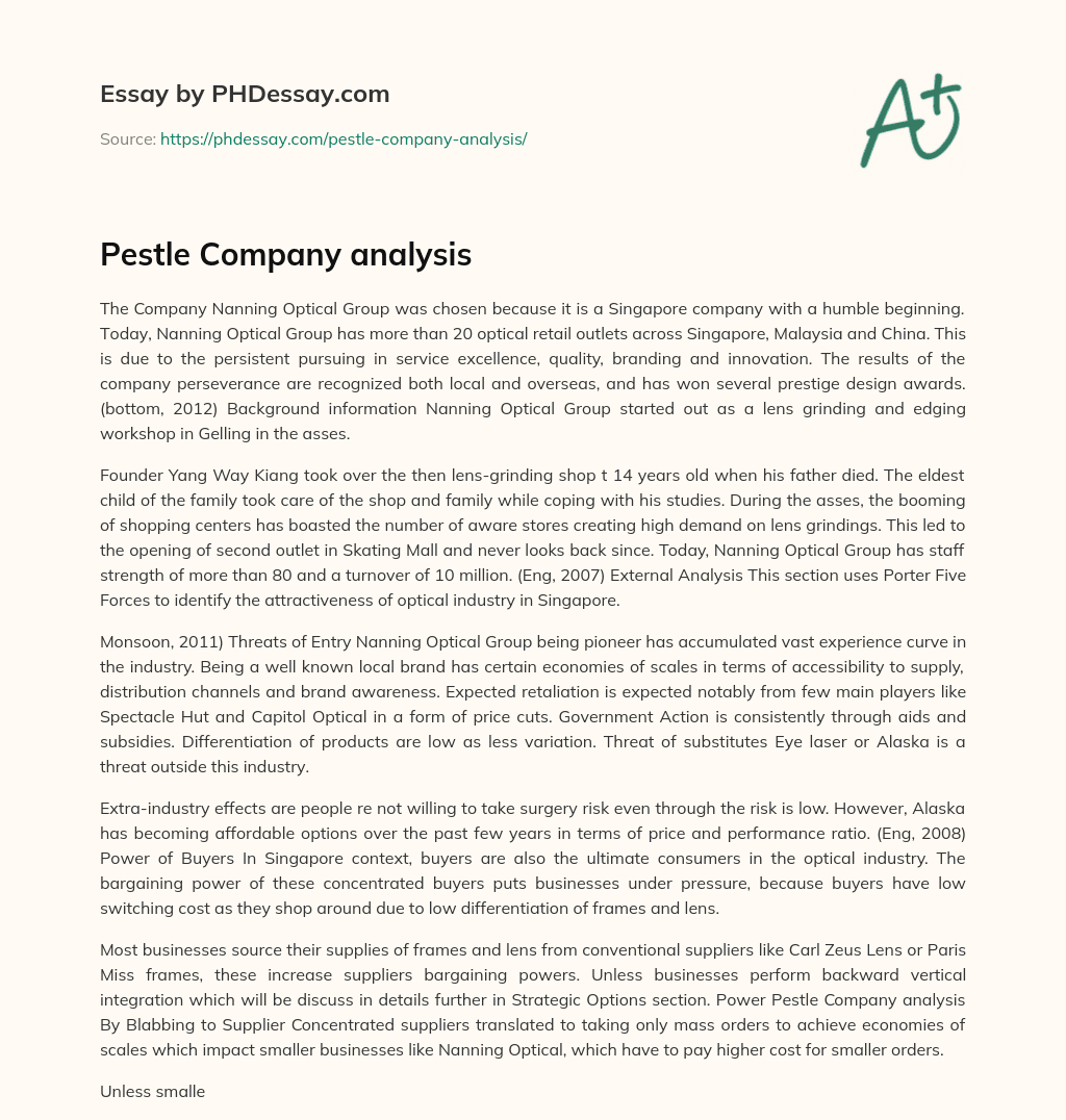 Pestle Company analysis - PHDessay.com
