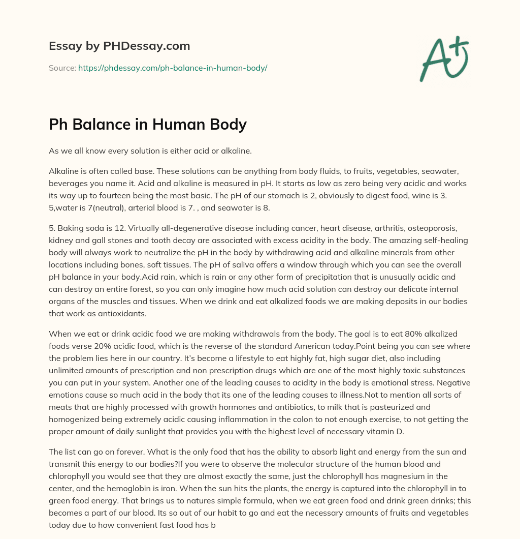 Ph Balance in Human Body (600 Words) - PHDessay.com