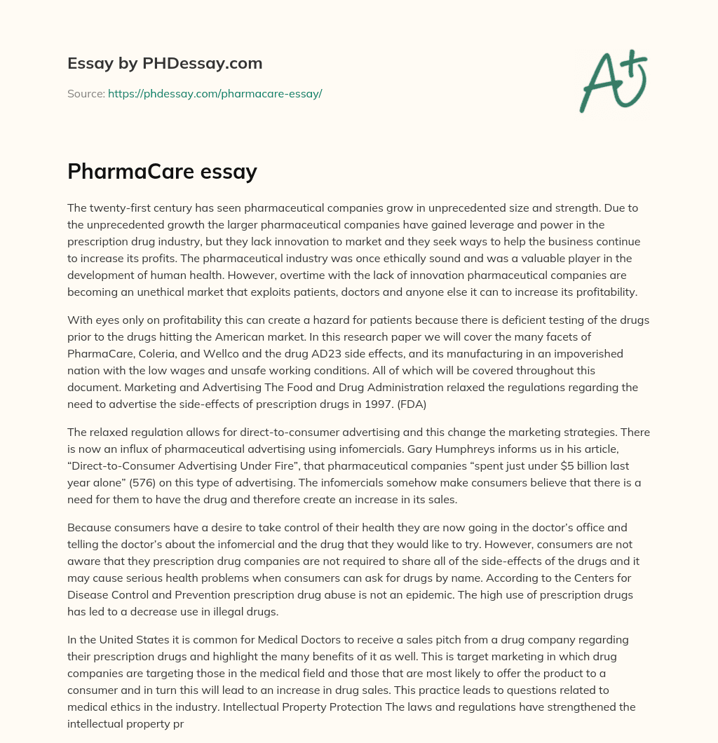 PharmaCare essay - PHDessay.com