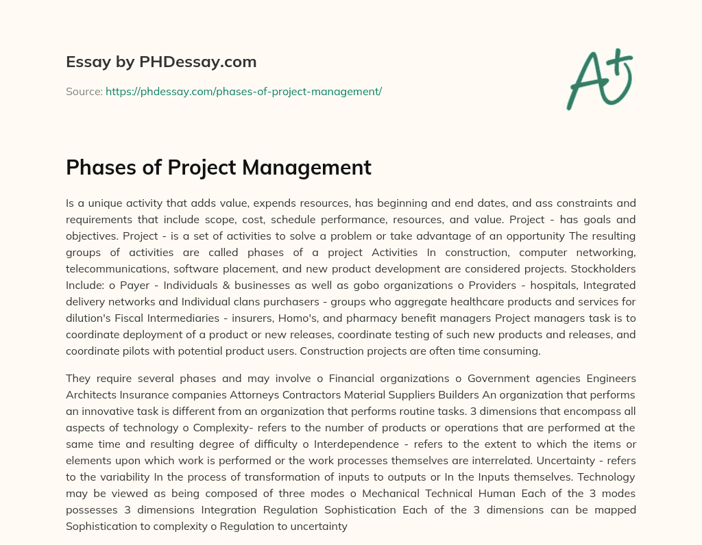 Phases of Project Management (300 Words) - PHDessay.com