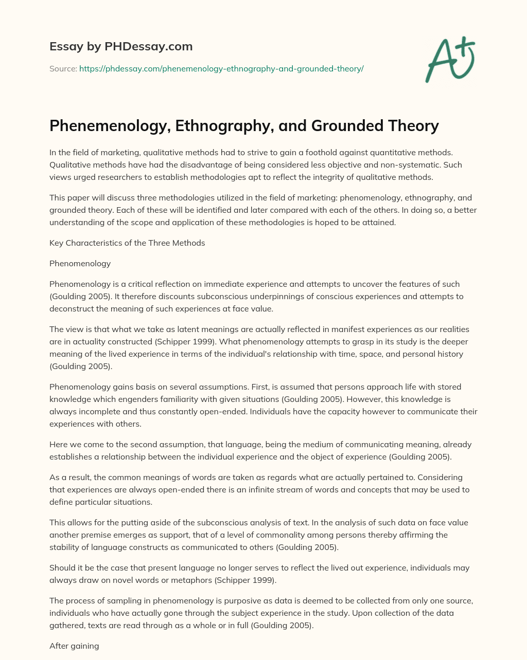 Phenemenology, Ethnography, and Grounded Theory - PHDessay.com