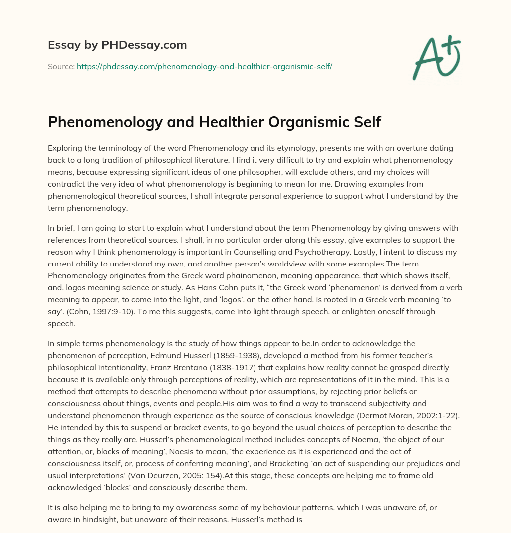 Phenomenology and Healthier Organismic Self - PHDessay.com