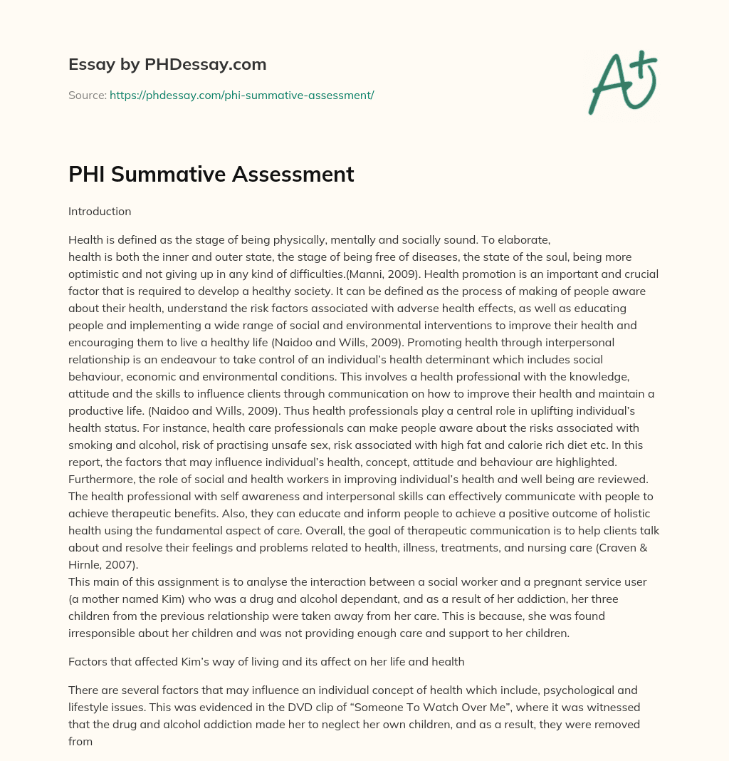 PHI Summative Assessment - PHDessay.com
