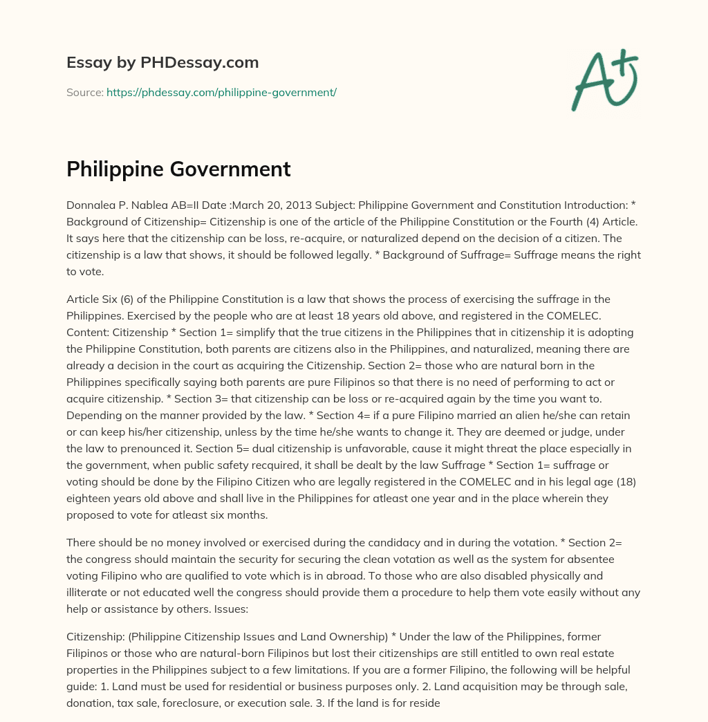Philippine Government - PHDessay.com