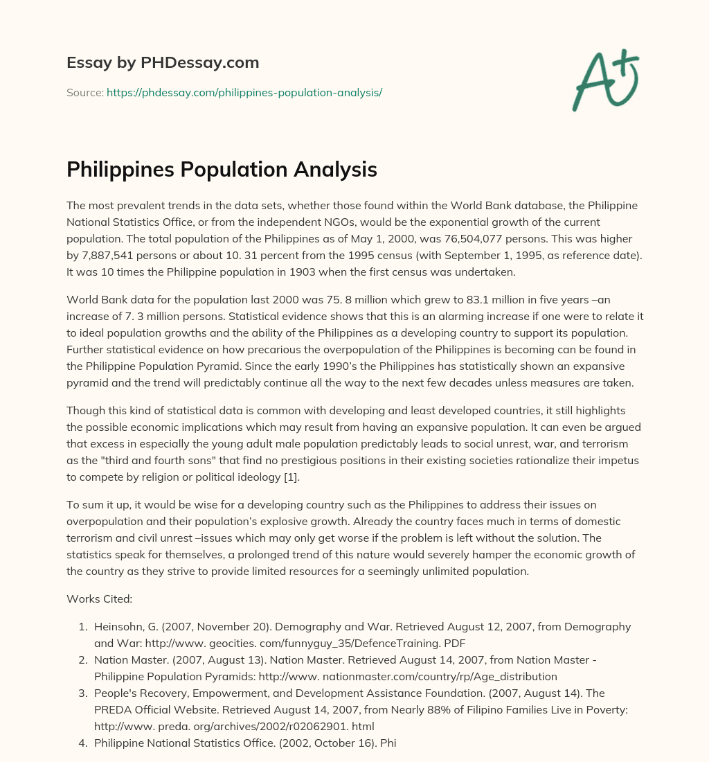 Philippines Population Analysis (500 Words) - PHDessay.com