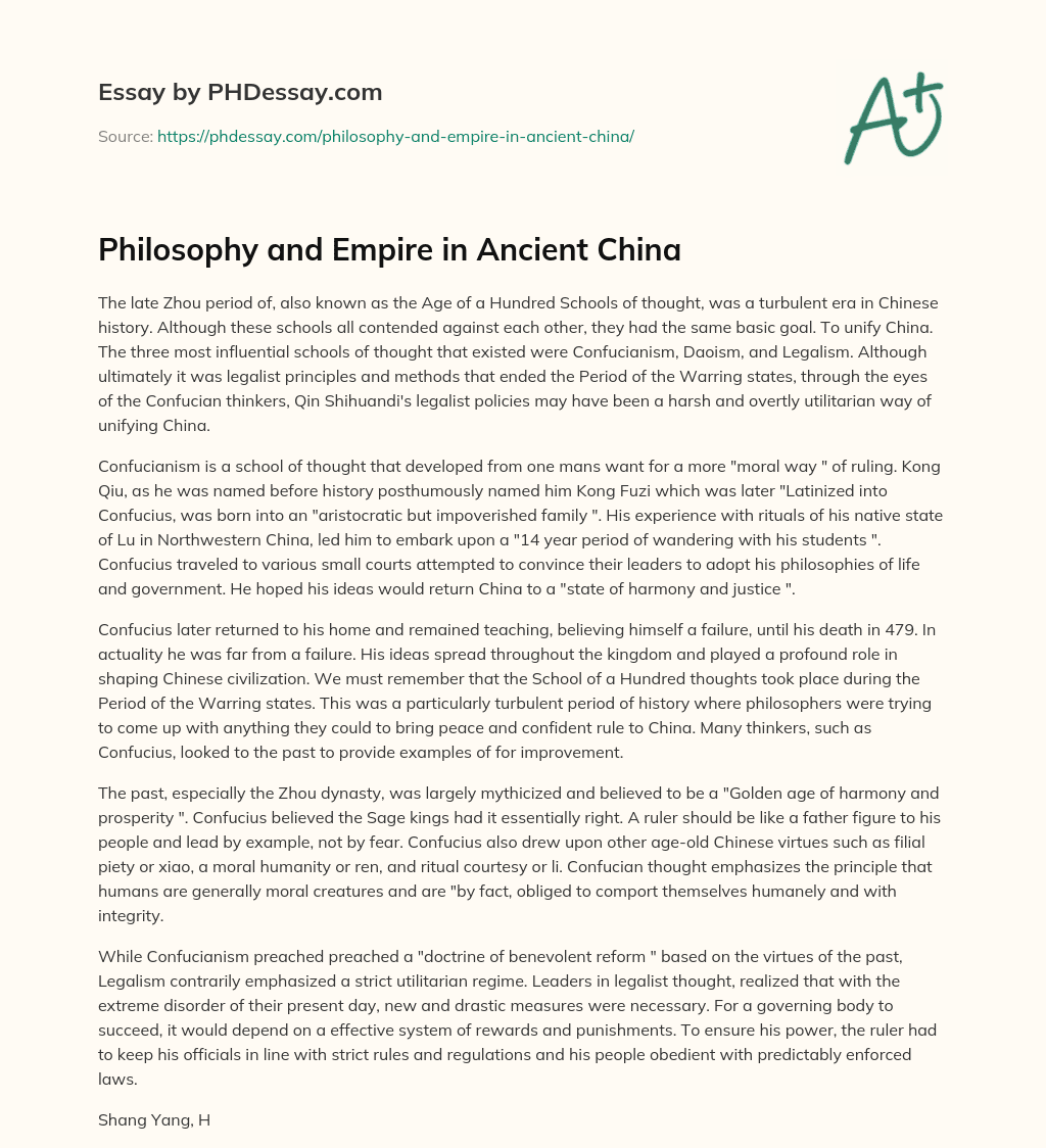 Philosophy and Empire in Ancient China - PHDessay.com