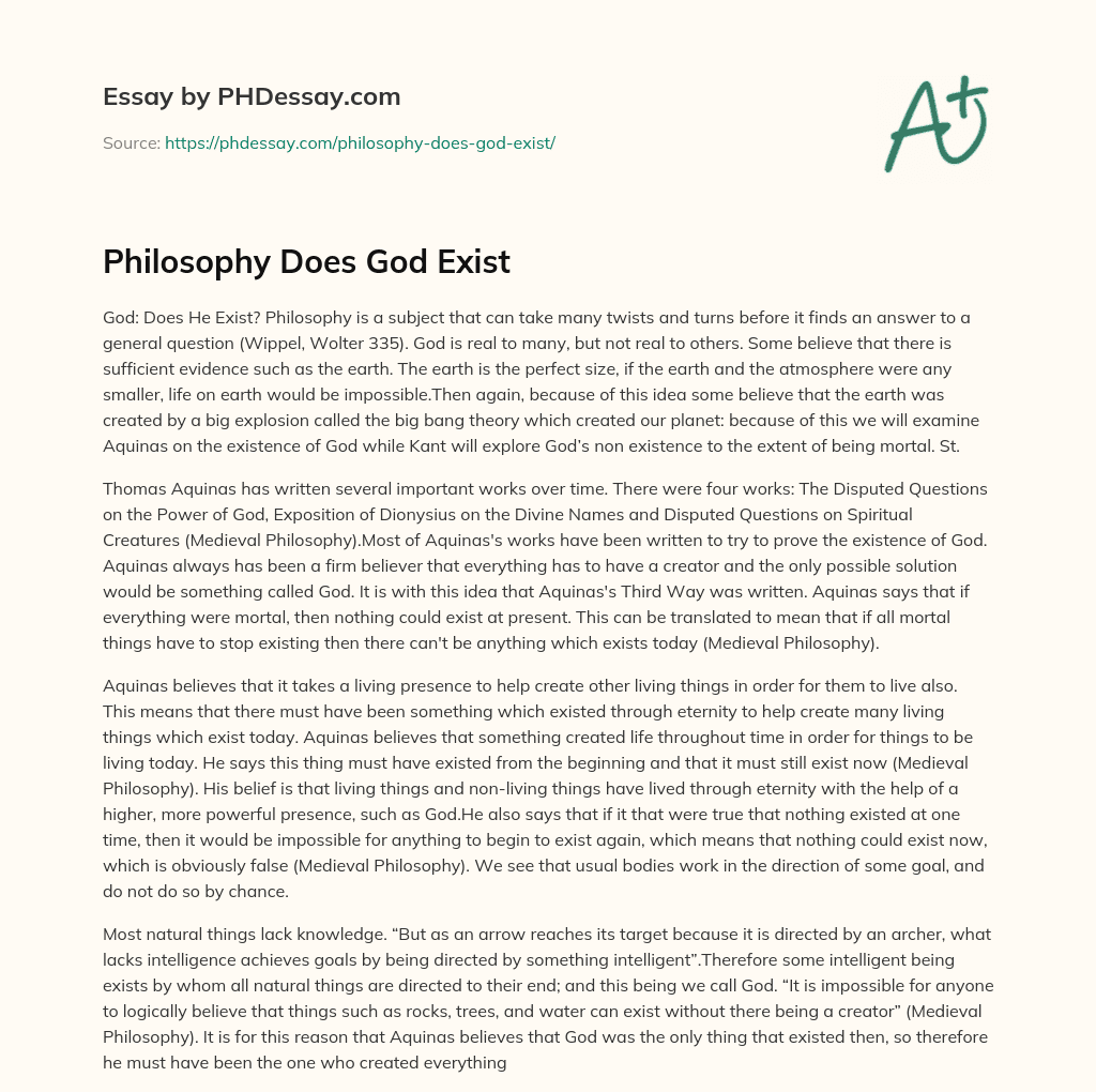 Philosophy Does God Exist PHDessay Philosophy Does God Exist PHDessay