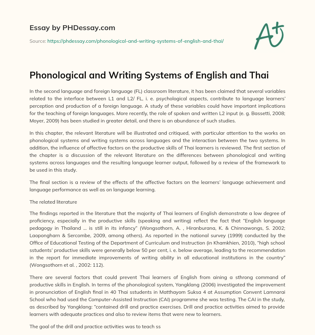 Phonological and Writing Systems of English and Thai - PHDessay.com