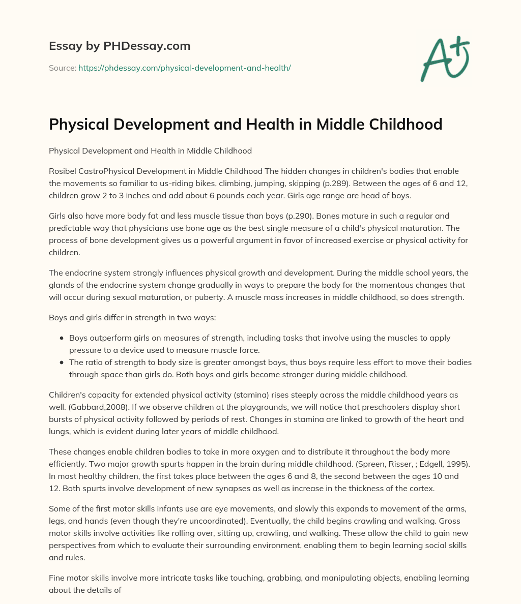 Physical Development and Health in Middle Childhood - PHDessay.com