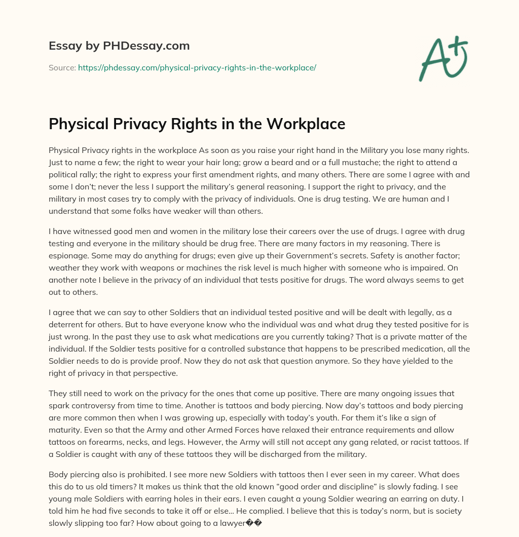 Physical Privacy Rights in the Workplace - PHDessay.com