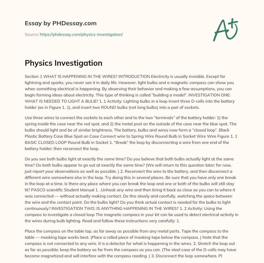 Physics Investigation - PHDessay.com