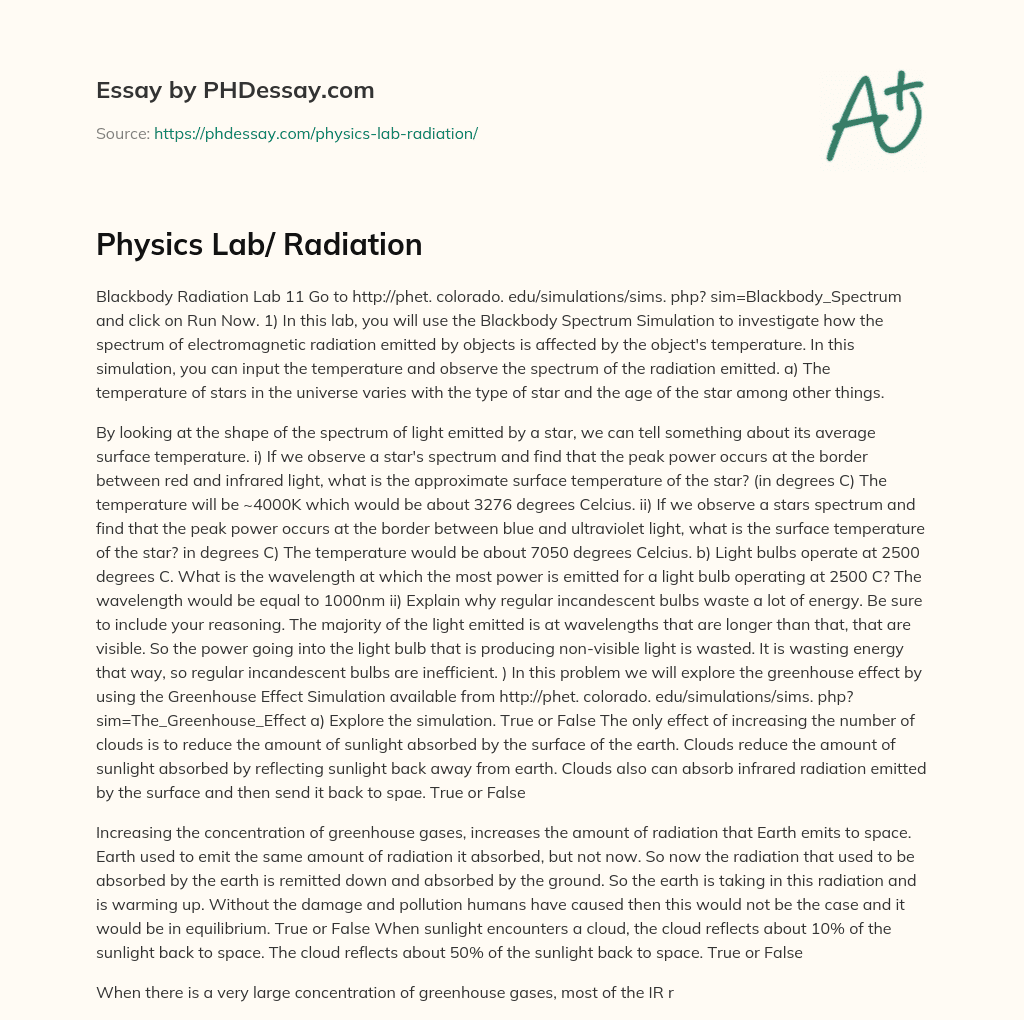 Physics Lab/ Radiation - PHDessay.com