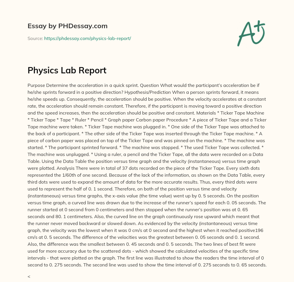 Physics Lab Report - PHDessay.com