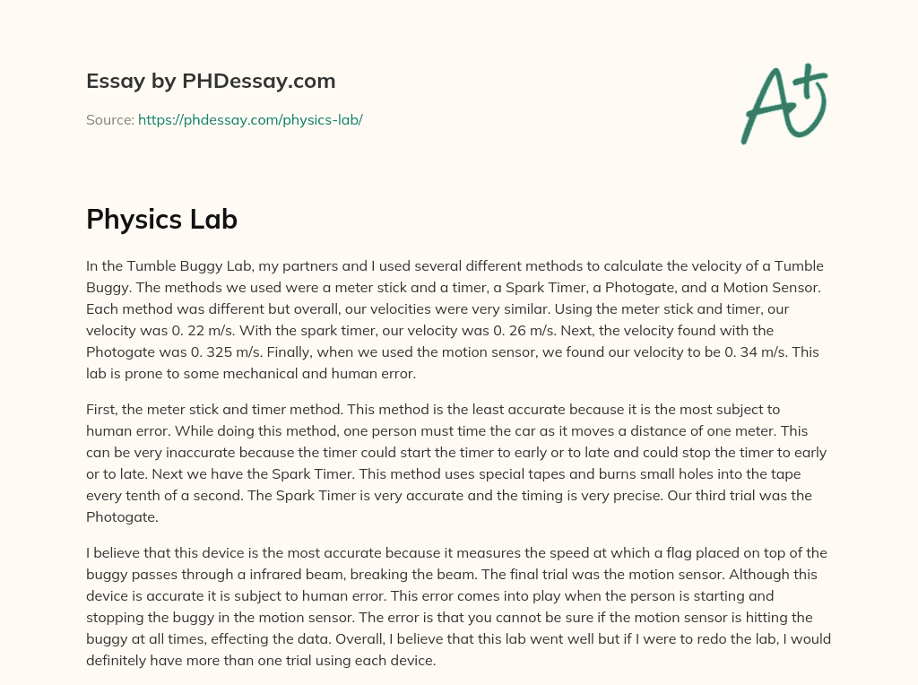 Physics Lab (300 Words) - PHDessay.com