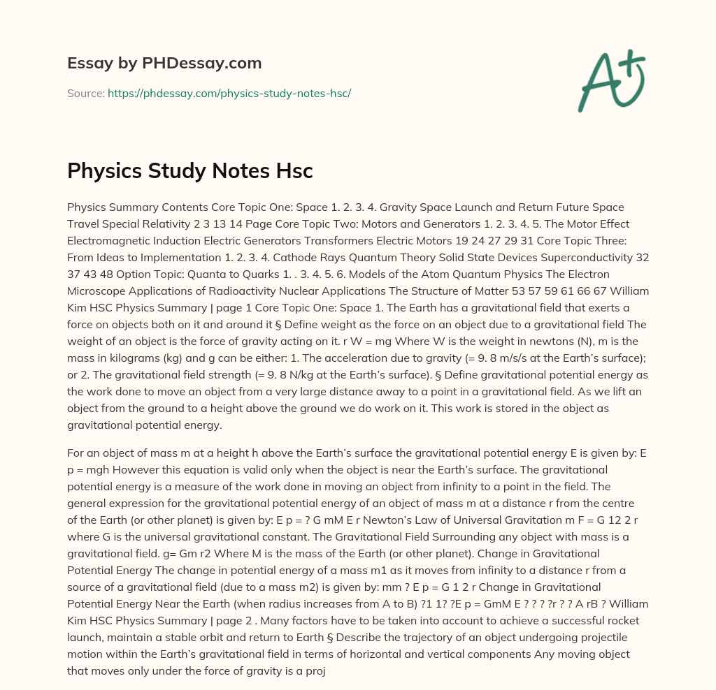 Physics Study Notes Hsc - PHDessay.com