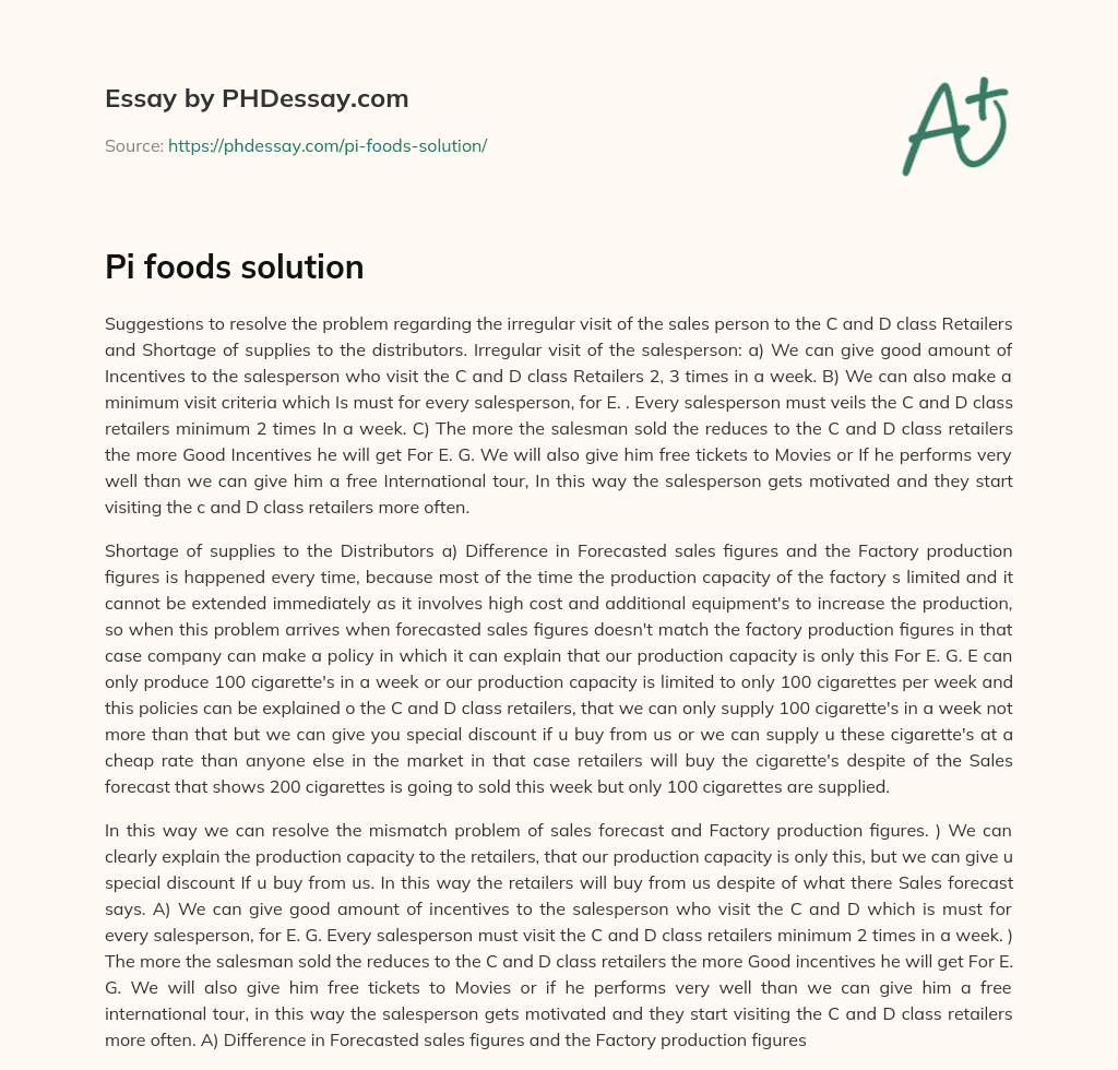 Pi foods solution (600 Words) - PHDessay.com