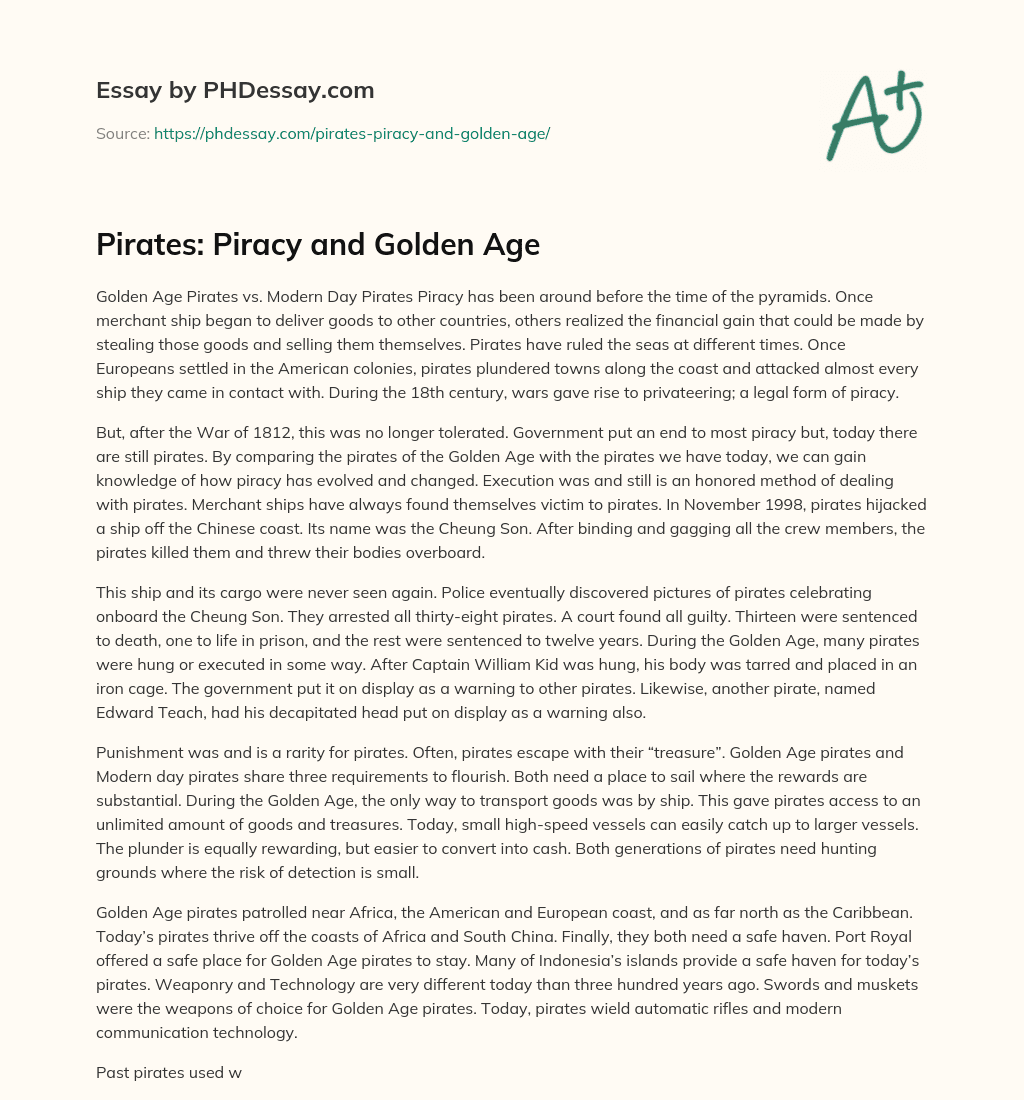 Pirates: Piracy and Golden Age - PHDessay.com