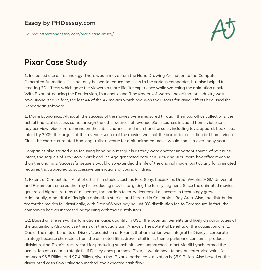Pixar Case Study - PHDessay.com