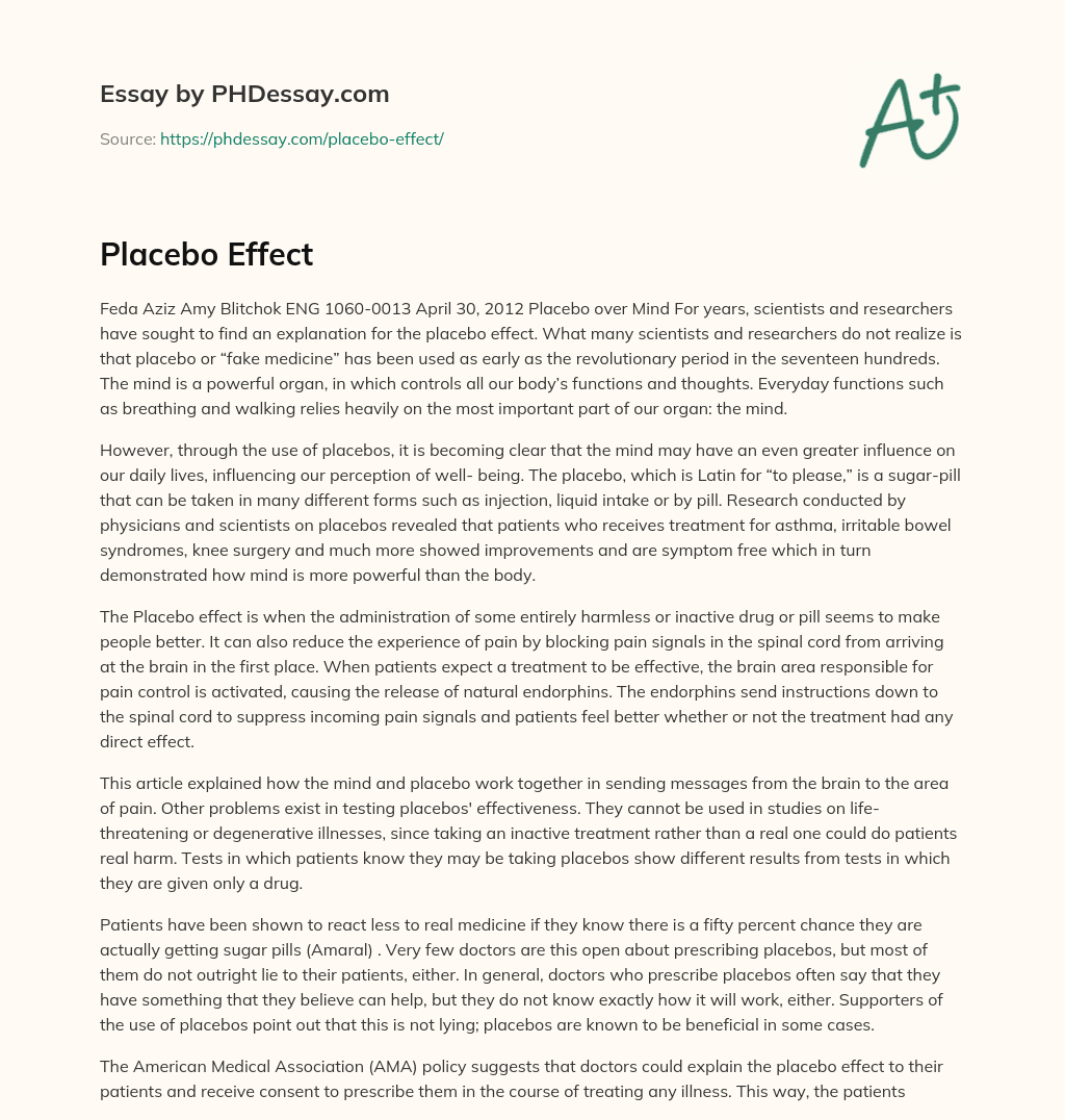Placebo Effect - PHDessay.com