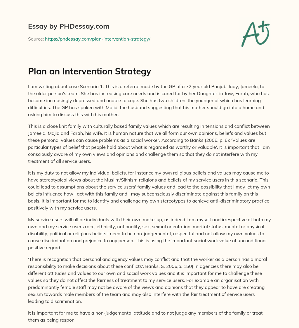 Plan an Intervention Strategy - PHDessay.com