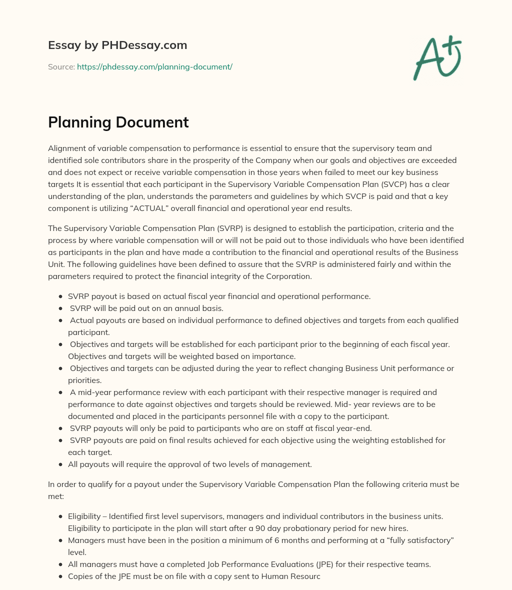 Planning Document - PHDessay.com