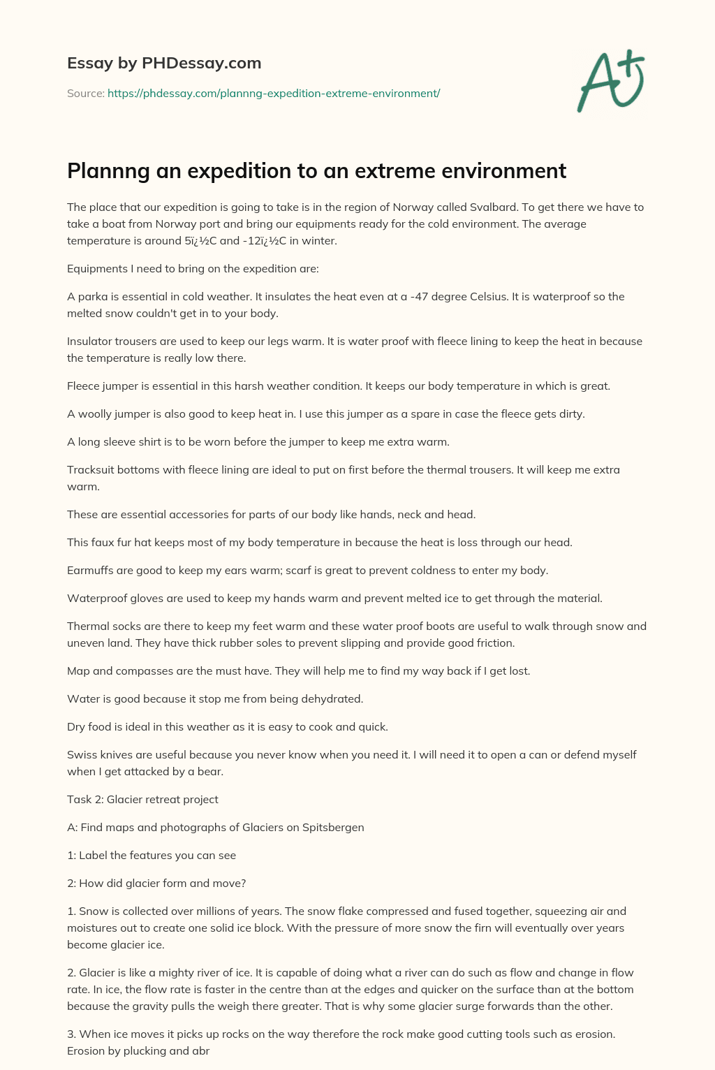 Plannng an expedition to an extreme environment - PHDessay.com