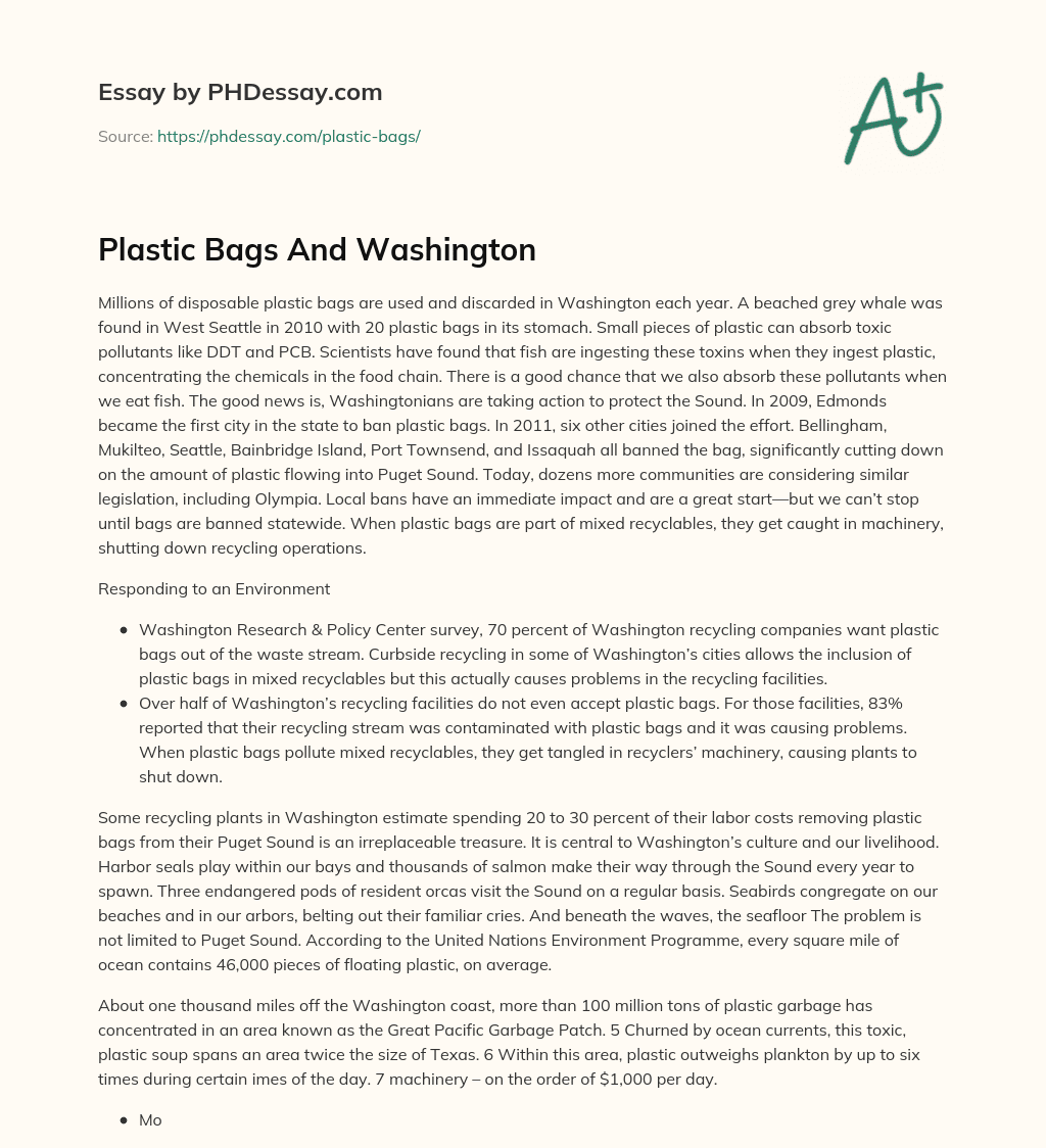 Plastic Bags And Washington - PHDessay.com