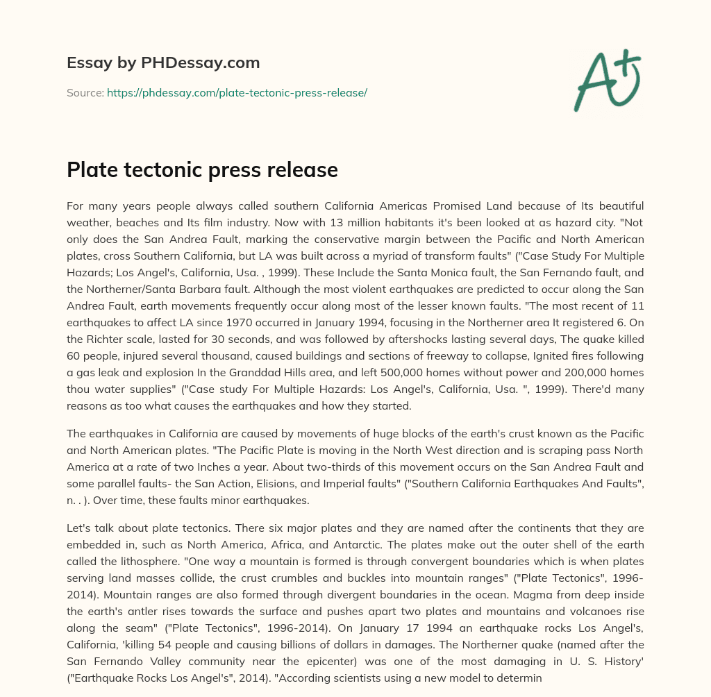 Plate tectonic press release - PHDessay.com