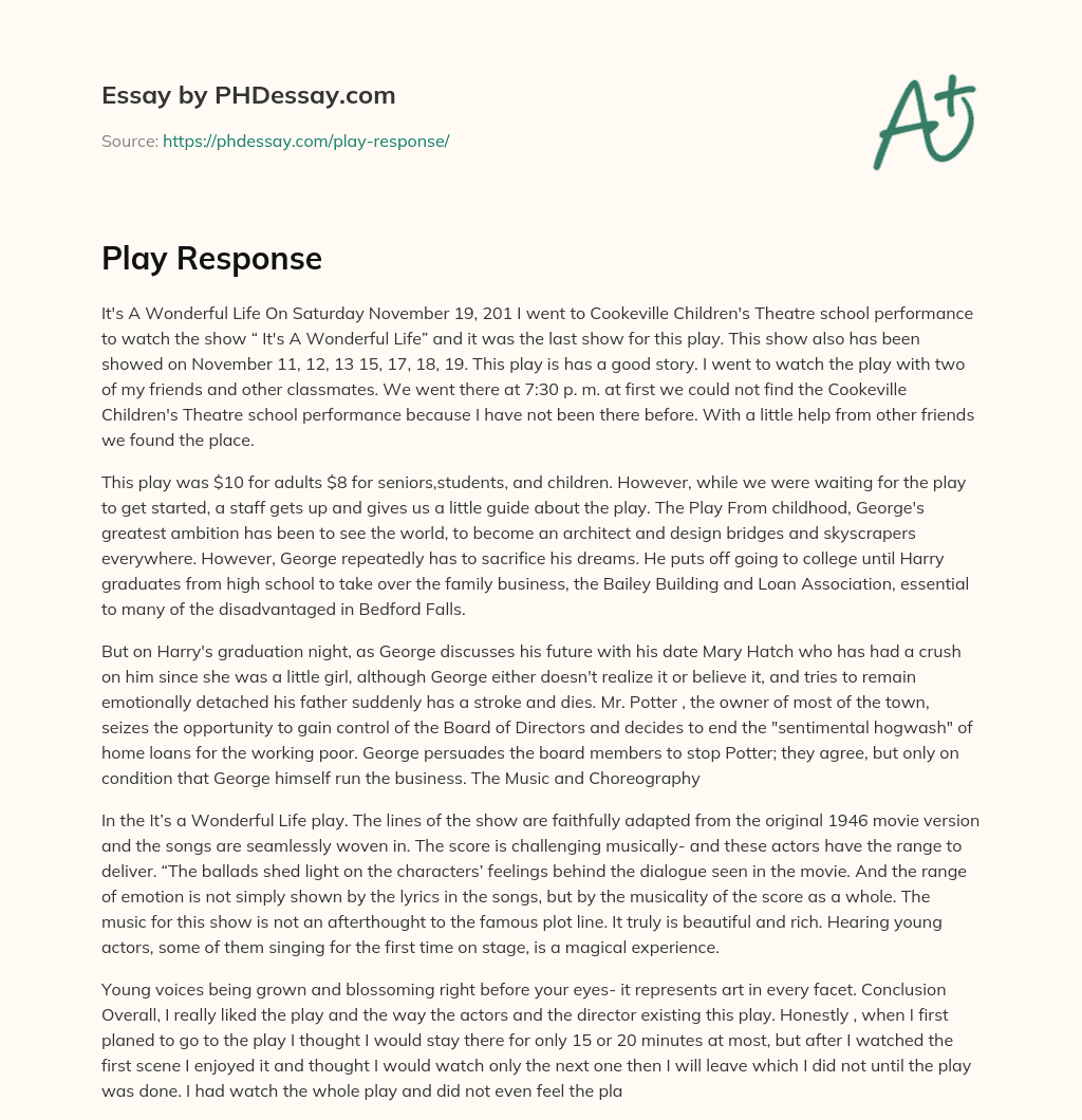 Play Response (600 Words) - PHDessay.com