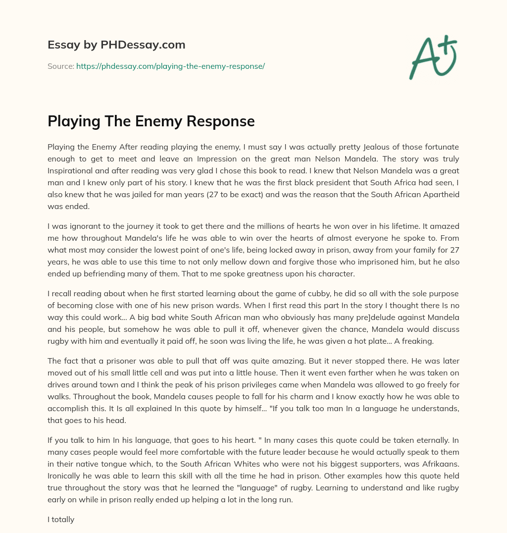 Playing The Enemy Response - PHDessay.com