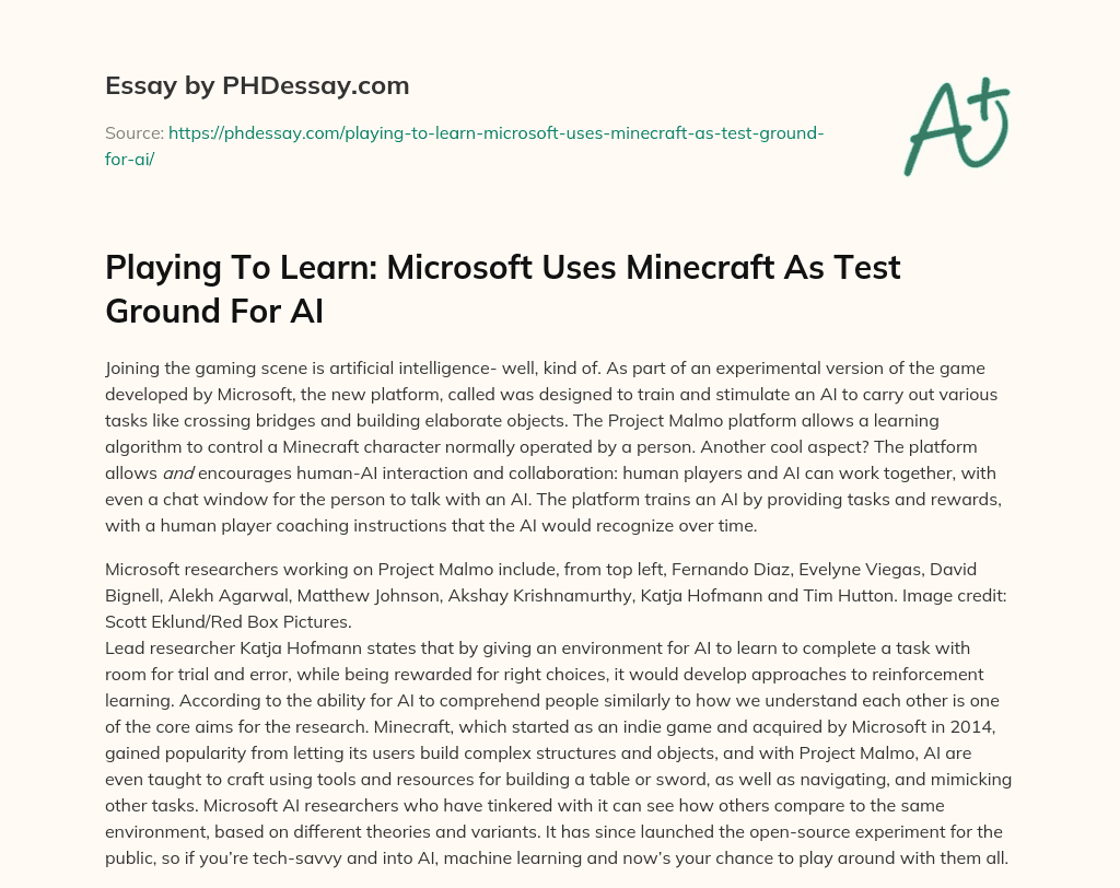 Playing To Learn: Microsoft Uses Minecraft As Test Ground For Ai Essay ...