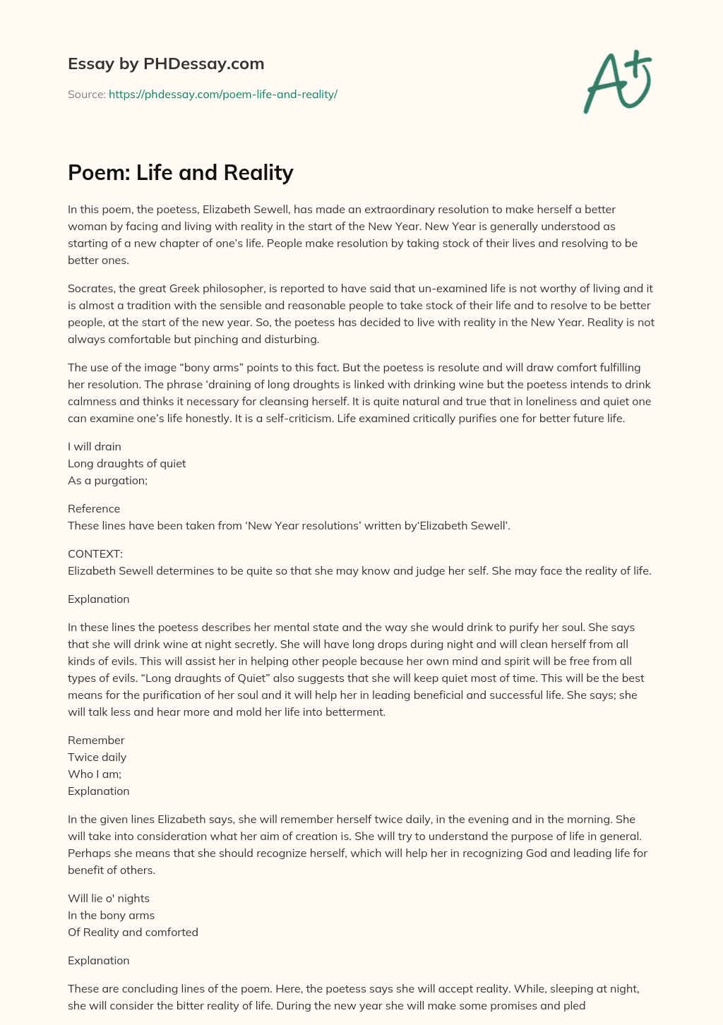 Poem: Life and Reality - PHDessay.com