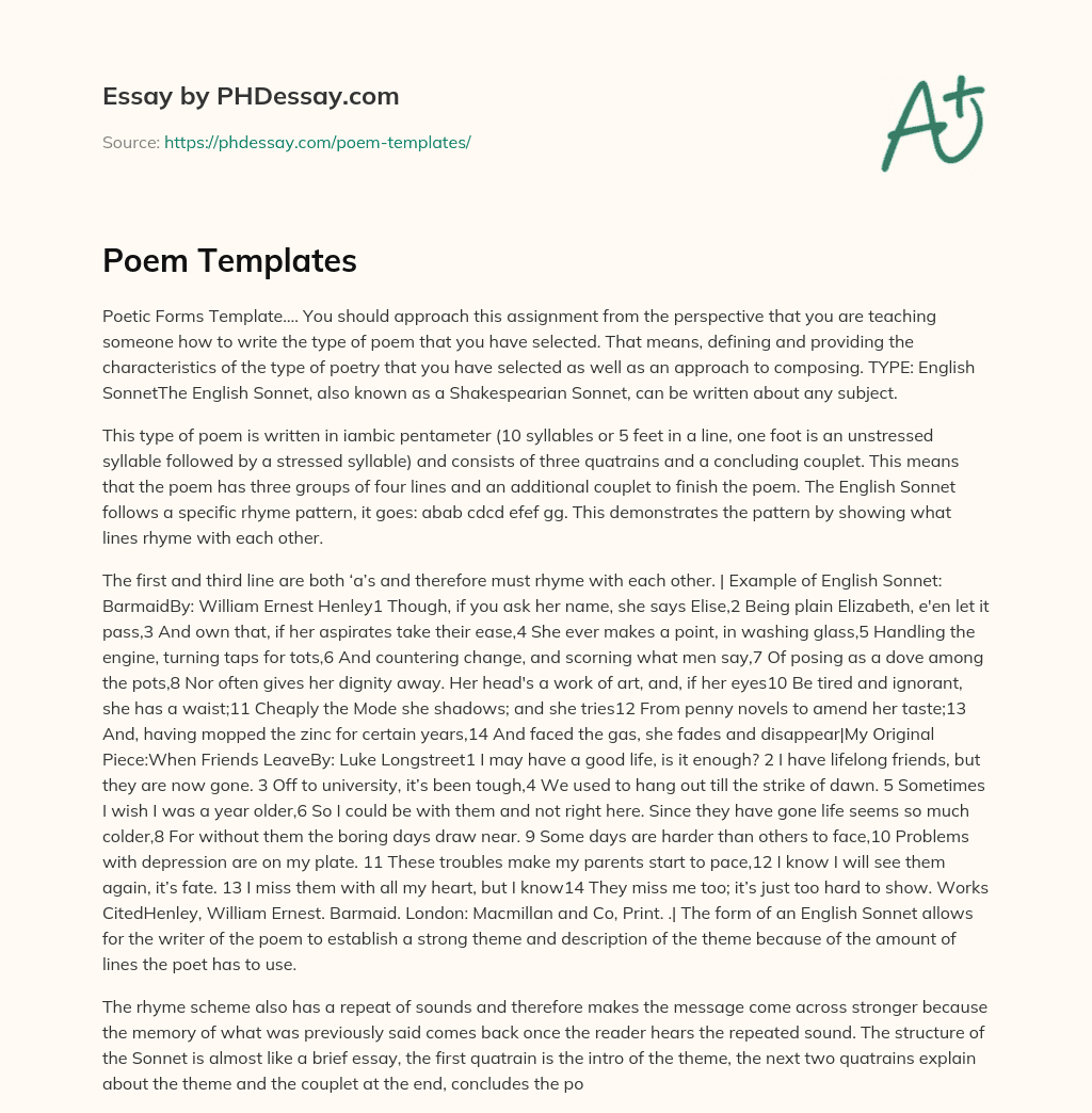 Poem Templates - PHDessay.com