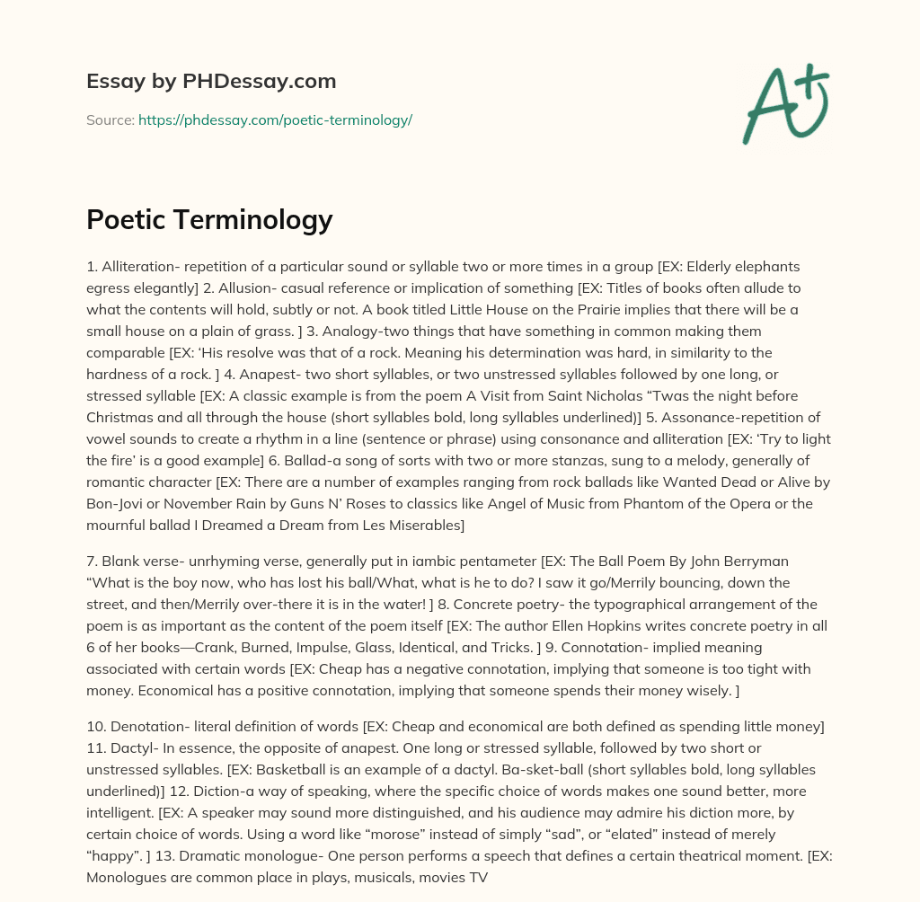 Poetic Terminology - PHDessay.com