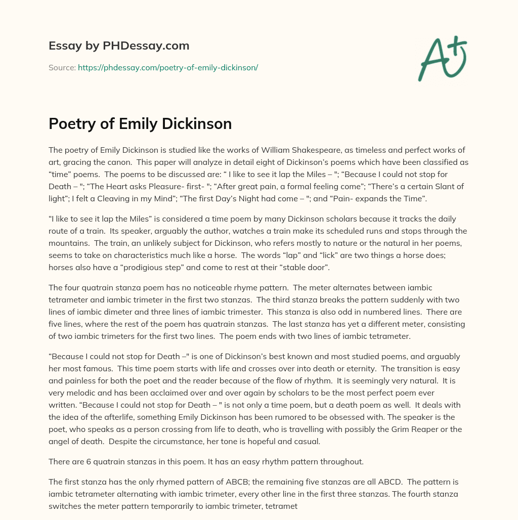 Poetry Of Emily Dickinson Analysis Example - PHDessay.com