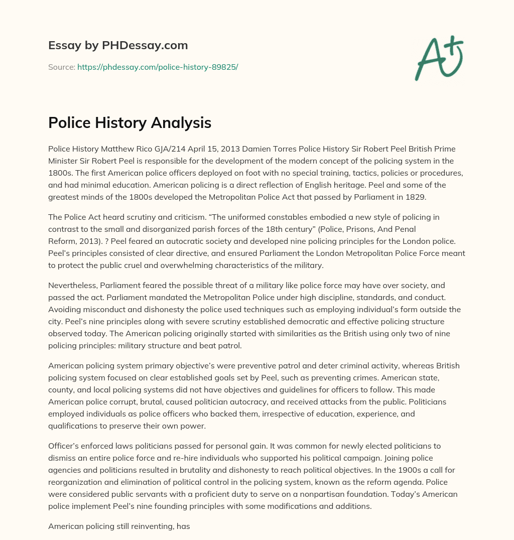 Police History Analysis - PHDessay.com