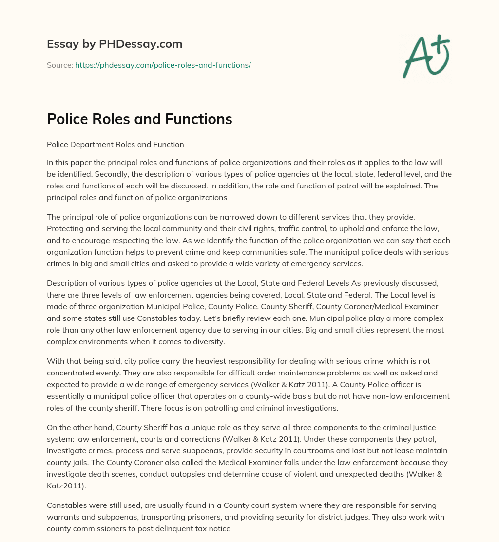 Police Roles and Functions - PHDessay.com