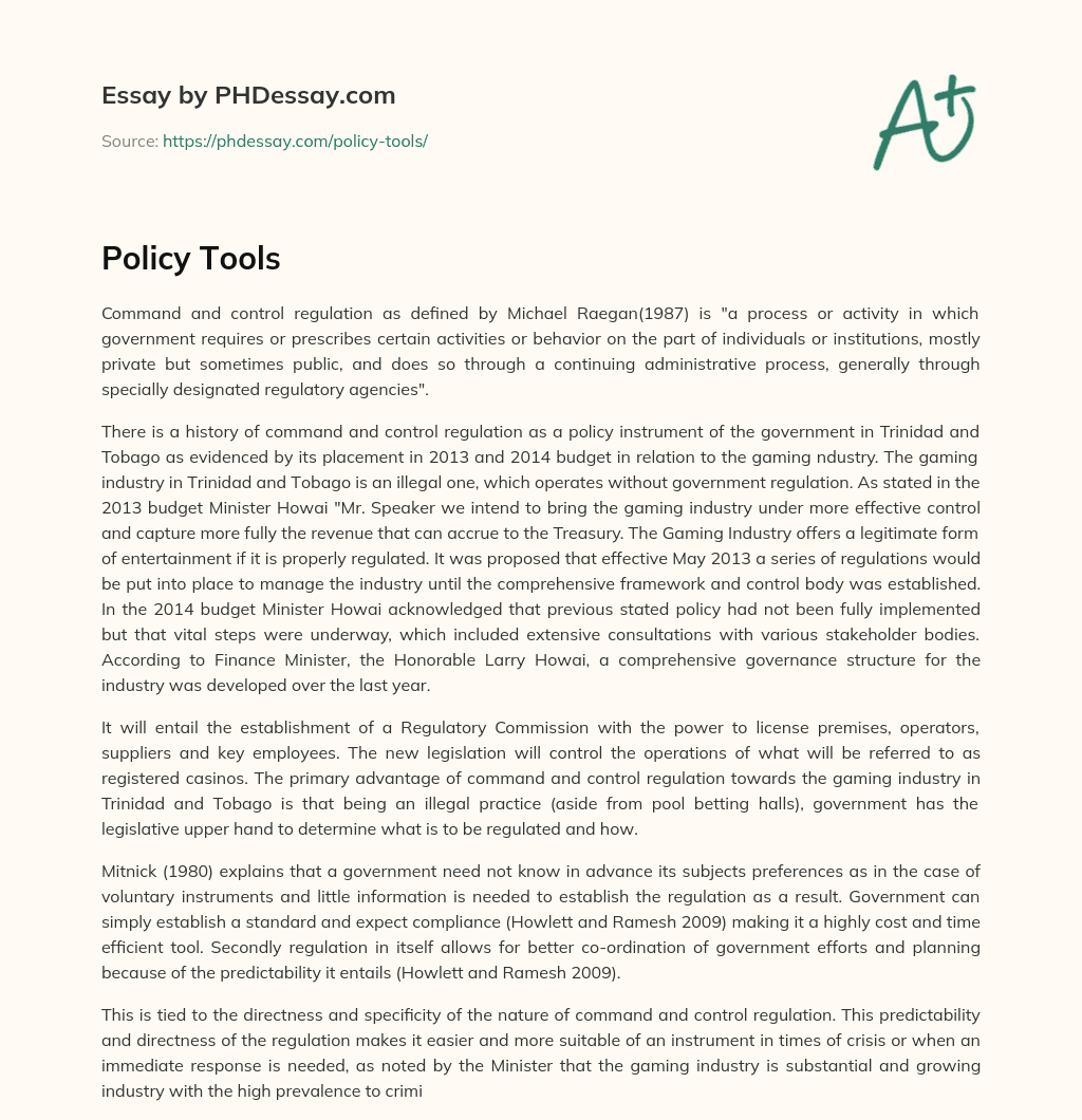 Policy Tools - PHDessay.com