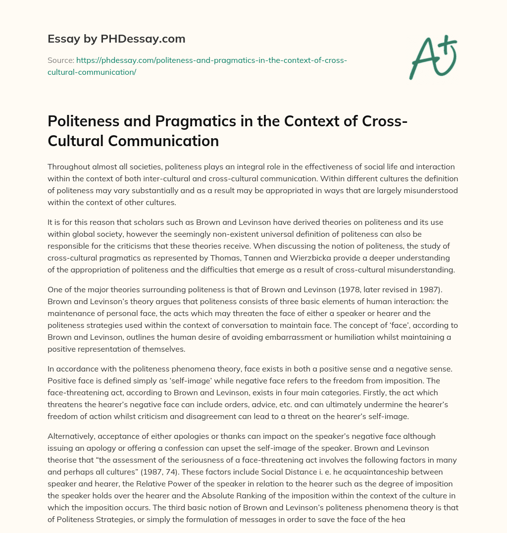 Politeness and Pragmatics in the Context of Cross-Cultural ...