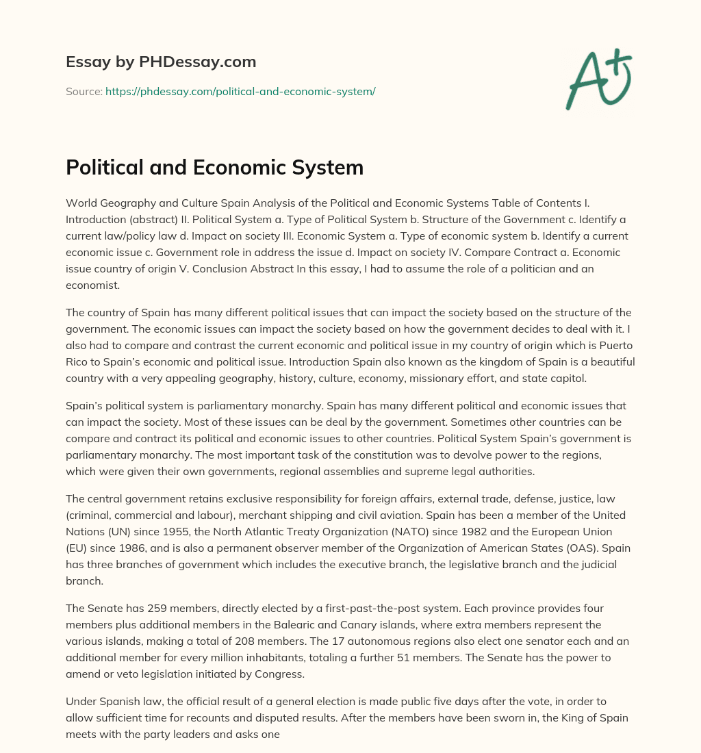 Political and Economic System - PHDessay.com