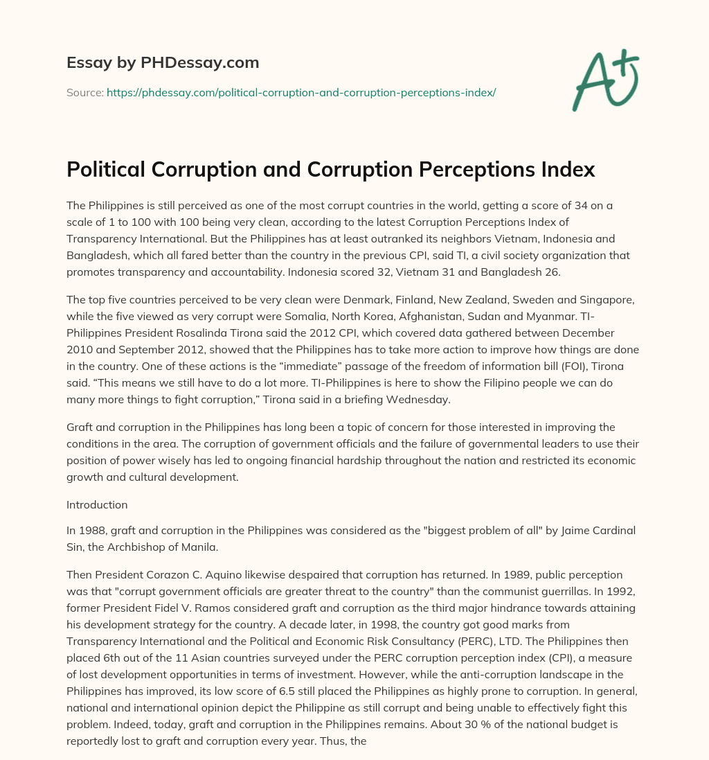 Political Corruption and Corruption Perceptions Index - PHDessay.com
