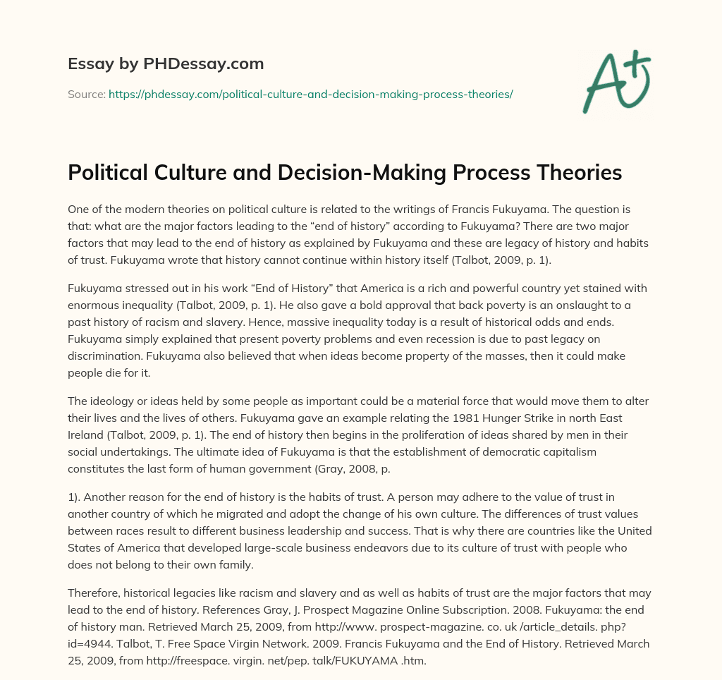 Political Culture and Decision-Making Process Theories (400 Words ...
