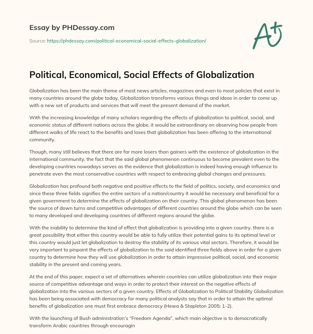 Political, Economical, Social Effects of Globalization - PHDessay.com