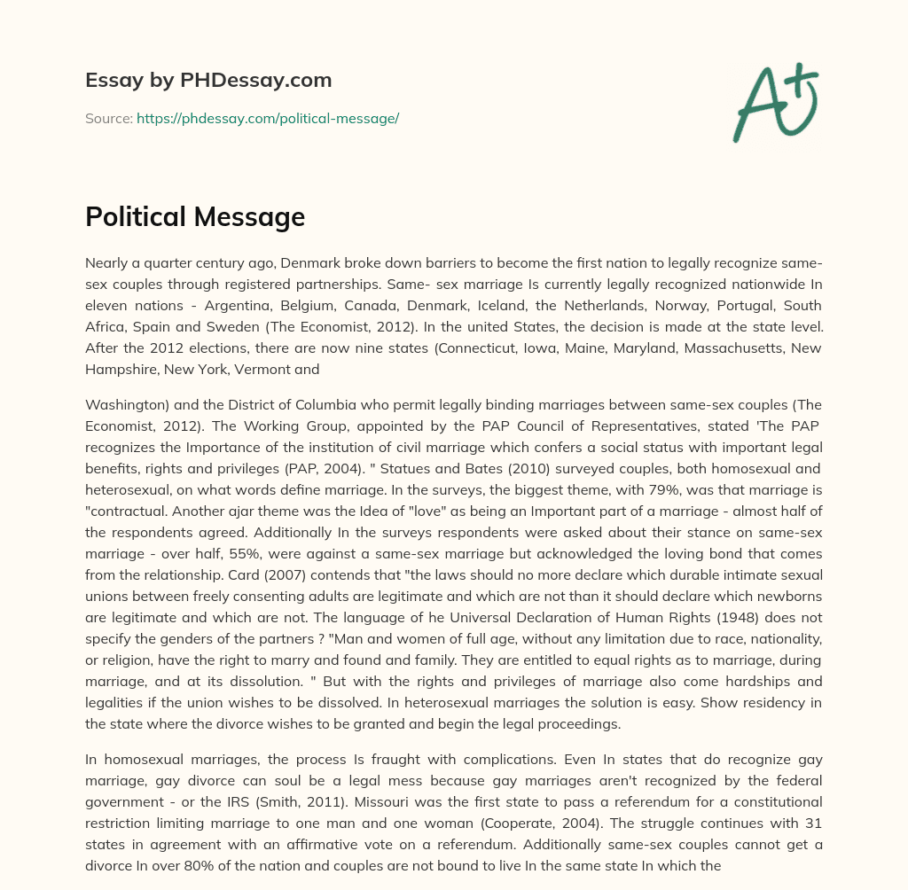 Political Message - PHDessay.com